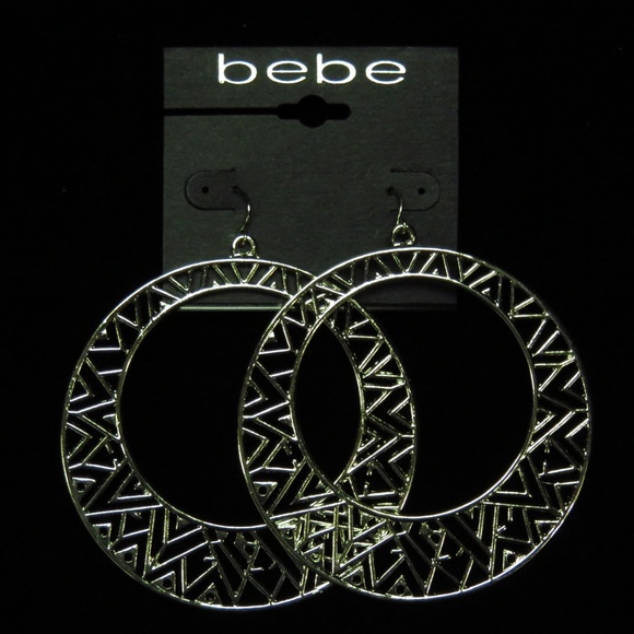 bebe | Jewelry | Bebe Large Antique Silver Hoop Earring Nwt Bbe35 ...